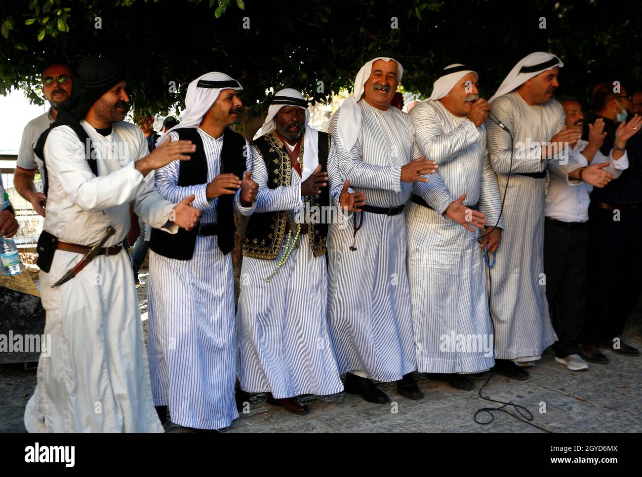 Nablus, West Bank city of Nablus. 7th Oct, 2021. Palestinians perform ...