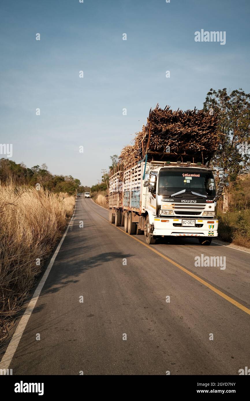 LOEI, THAILAND - Feb 05, 2021: A Truck carrying sugar cane during the ...