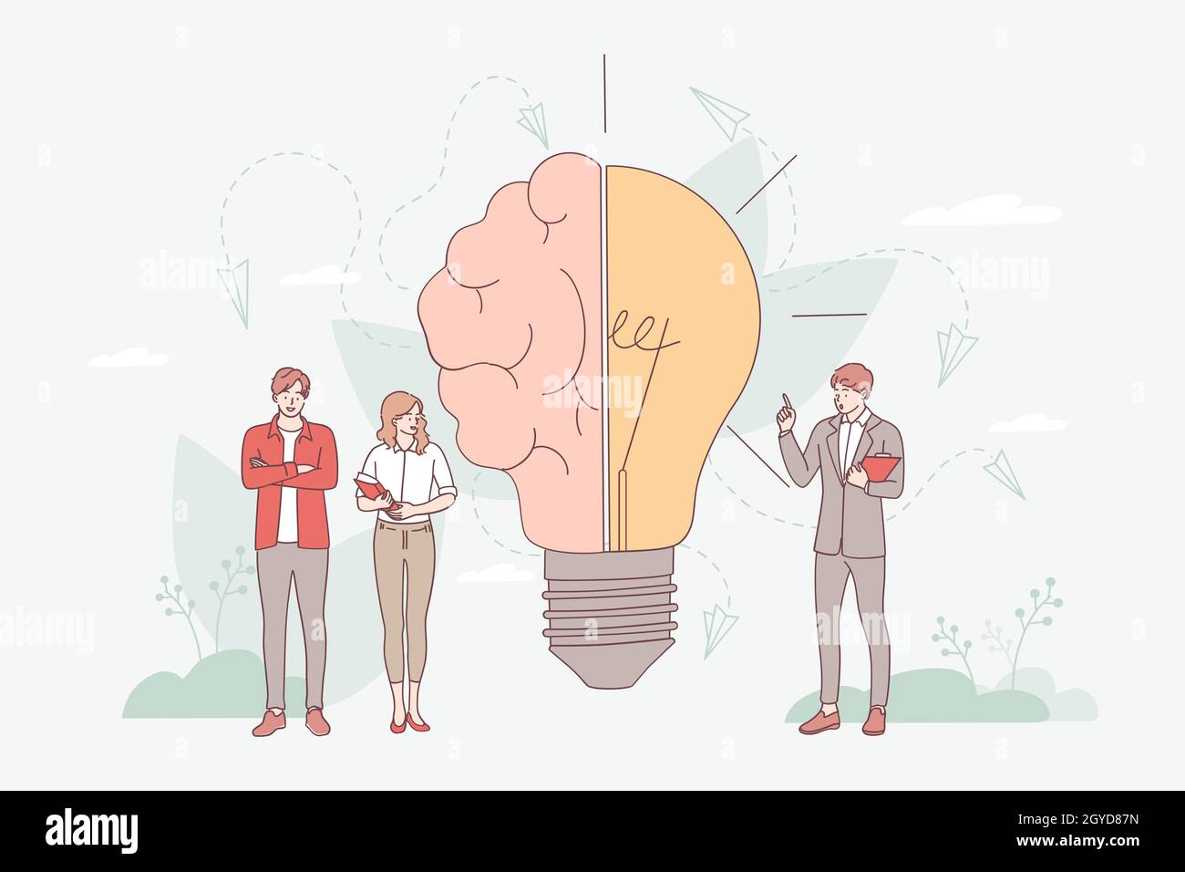 Brainstorming in imagination concept. Creative brain with innovative ...