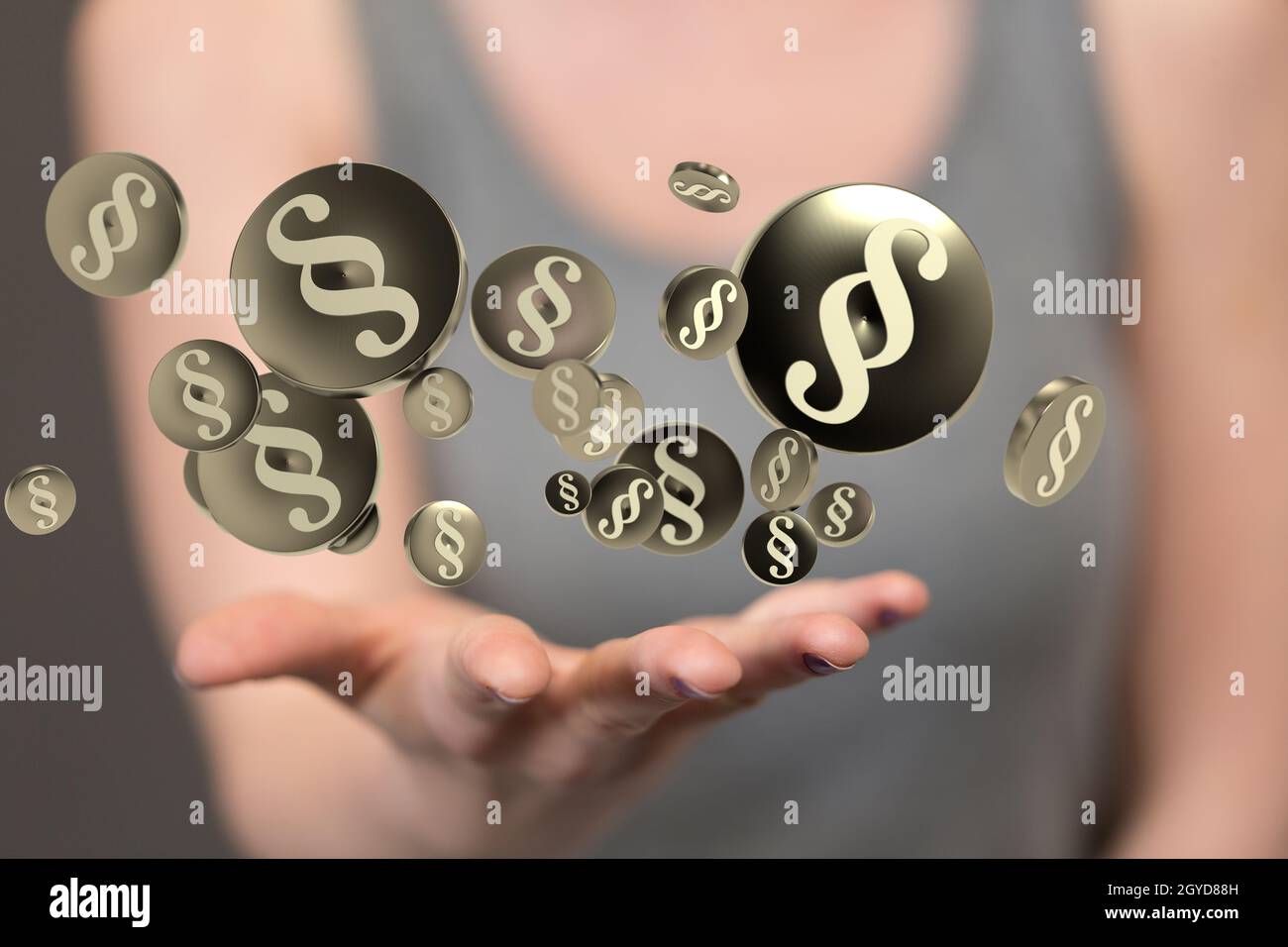 Conceptual wallpaper with floating paragraph signs and a person in the ...