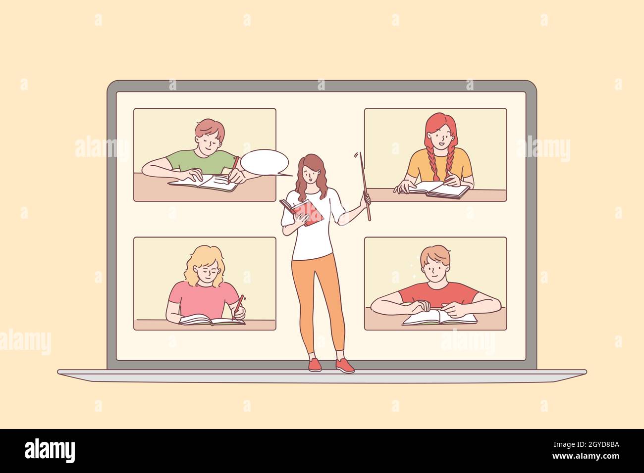 Elearning and online education concept. Laptop screen with young woman ...