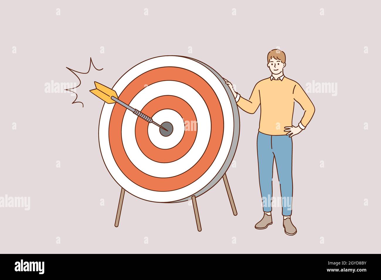 Marketing strategy and purpose concept. Young positive man cartoon ...