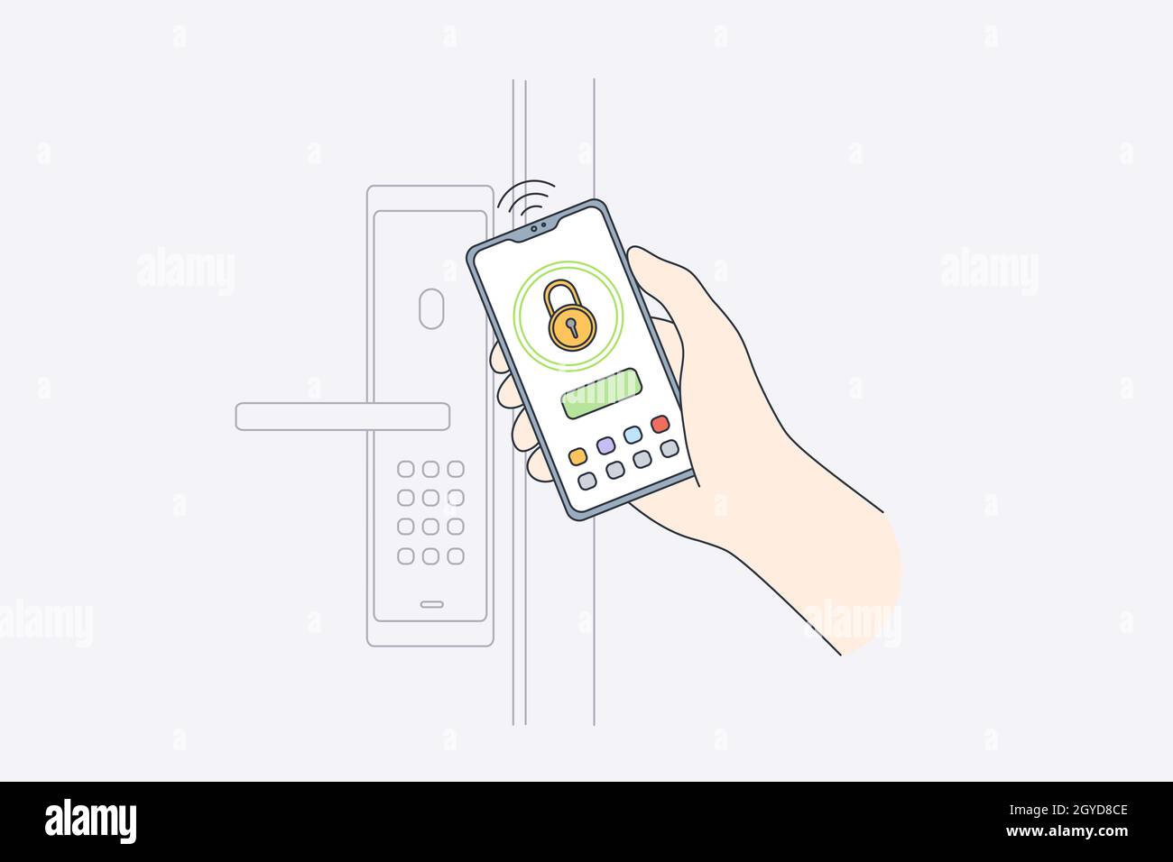 Online mobile security system concept. Close-up of human hands ...