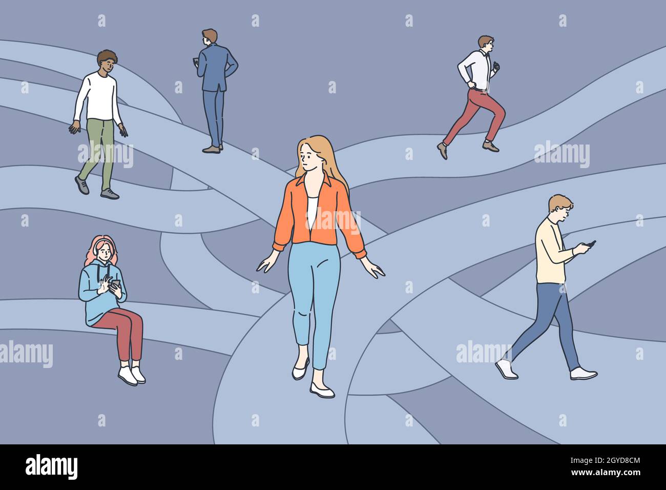 Searching for life path concept. Young people cartoon characters ...