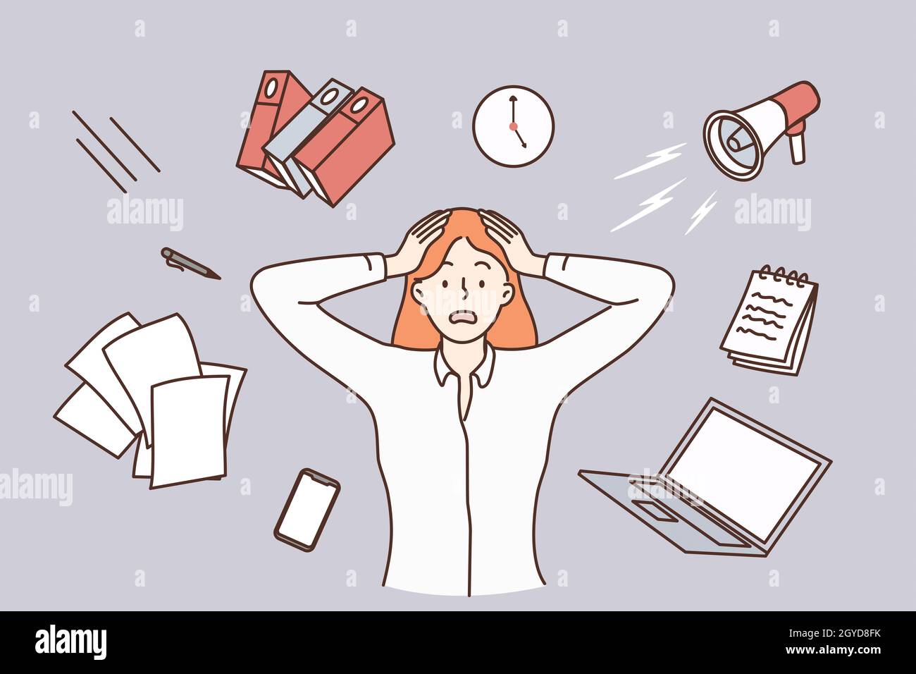 Stress, burnout, feeling tired concept. Young stressed woman worker ...