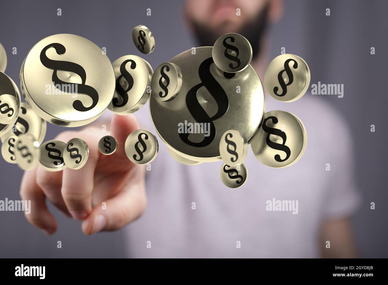 Conceptual wallpaper with floating paragraph signs and a person in the ...