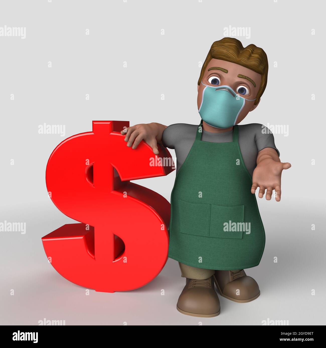 3D Render of Cartoon Shop Keeper Character Stock Photo - Alamy