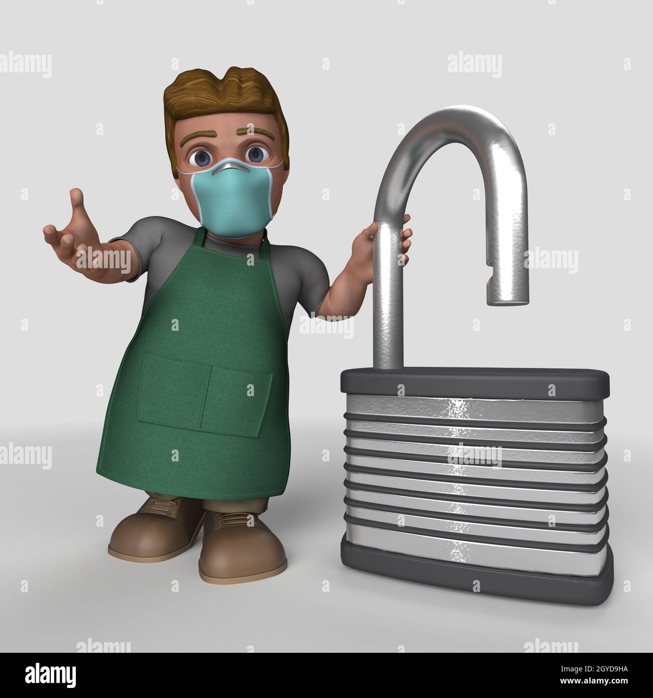 3D Render of Cartoon Shop Keeper Character Stock Photo - Alamy