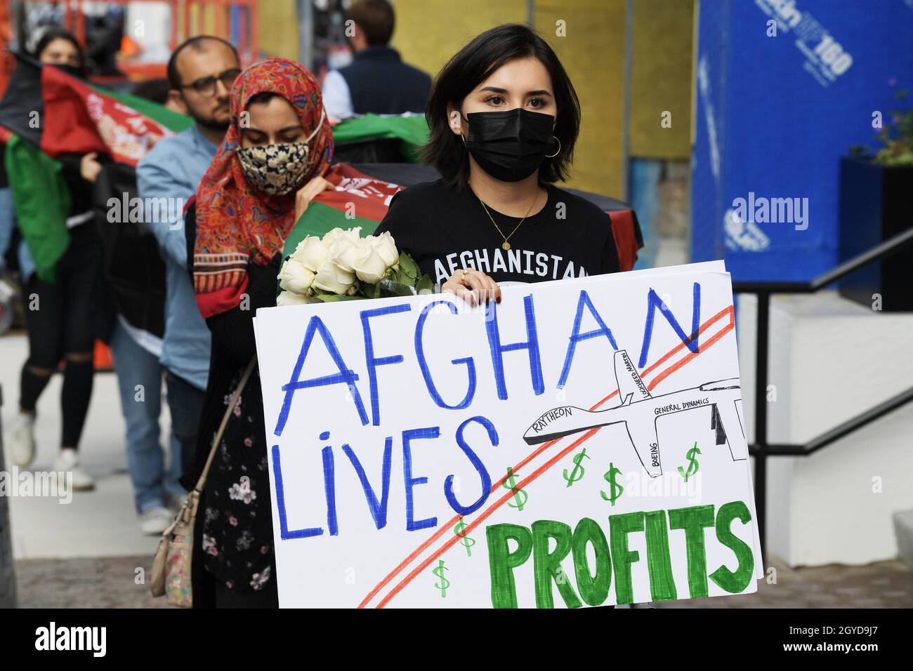Rosslyn, Virginia, USA. 7th Oct, 2021. Afghan demonstrators from ...