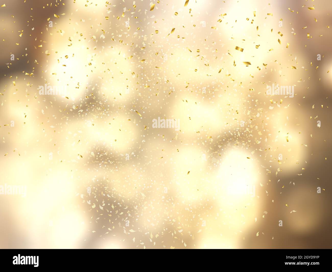 Falling gold confetti on a bokeh lights background Stock Photo - Alamy