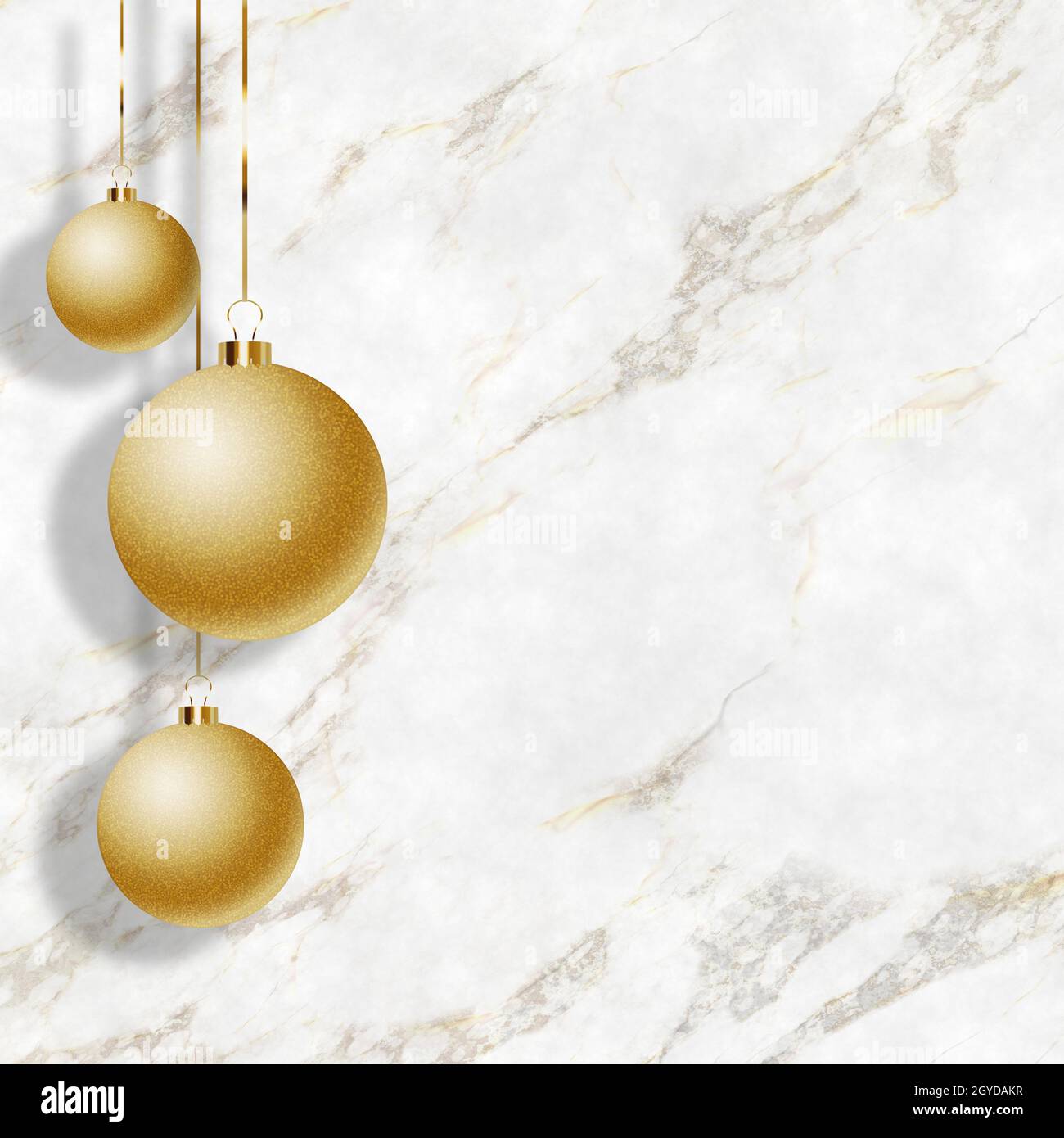 Hanging Christmas baubles on an elegant marble texture Stock Photo - Alamy