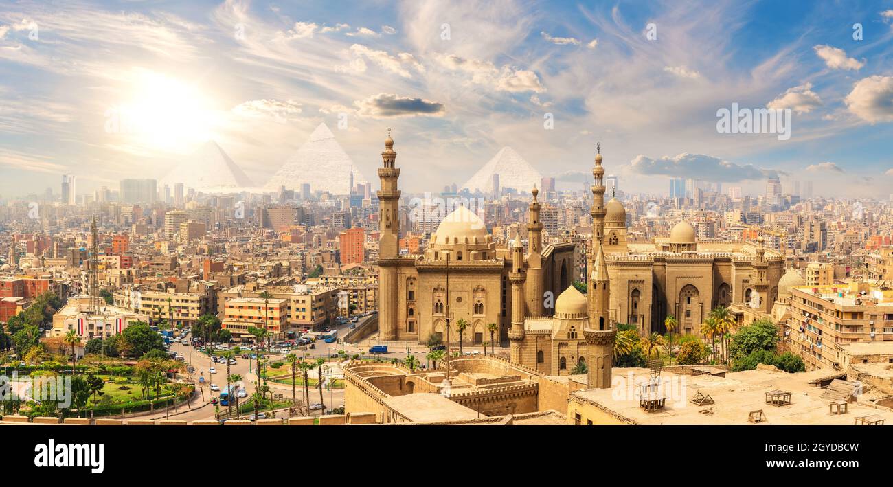 Mosque-Madrasa of Sultan Hassan, beautiful panorama of Cairo landmarks ...