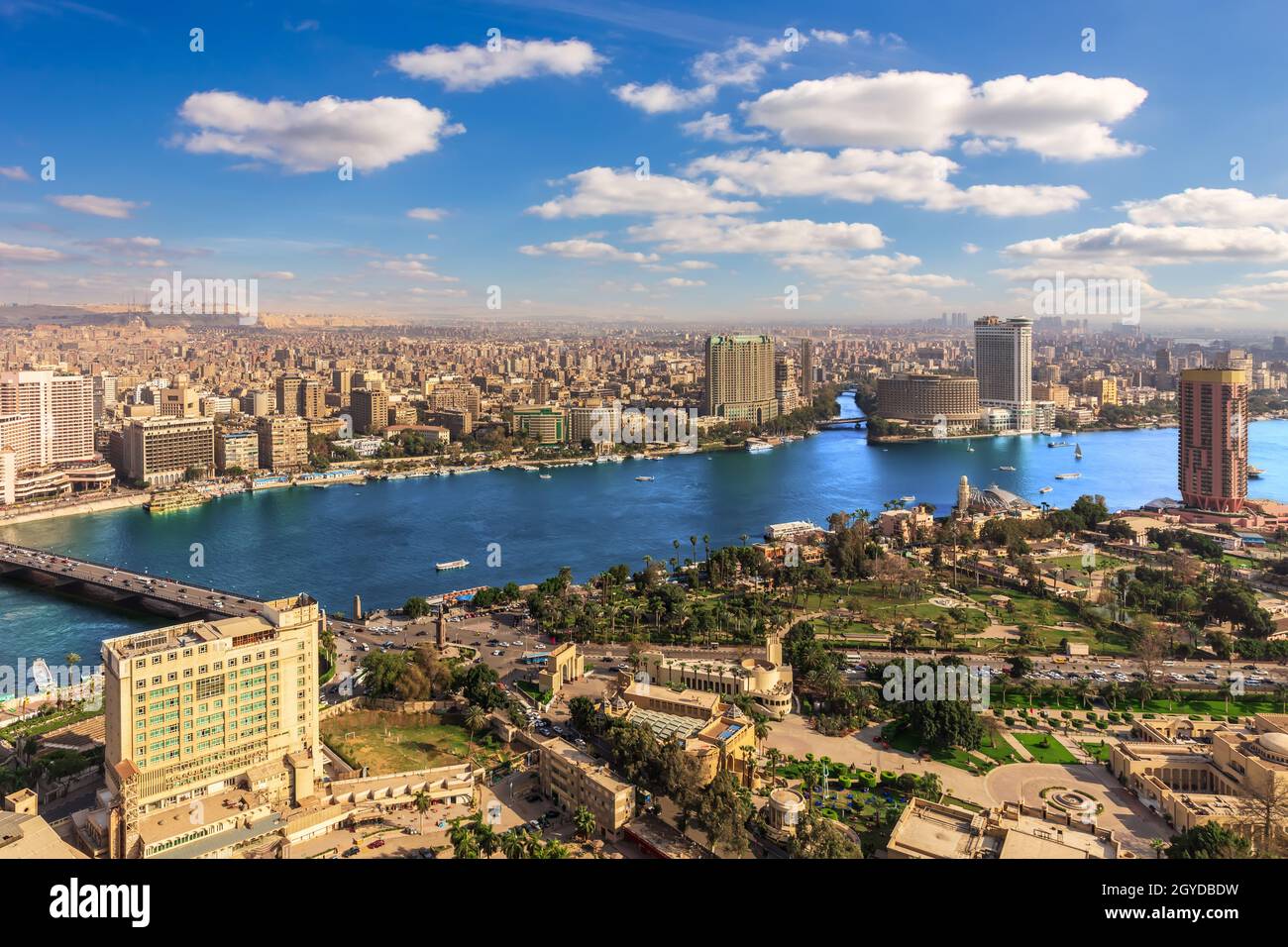 NIle view in Cairo downtown, aerial panorama, Egypt Stock Photo - Alamy