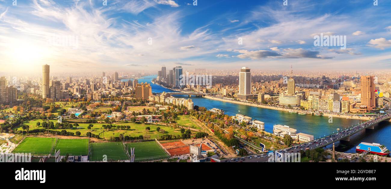 Beautiful panorama of Cairo and the Nile from above, Egypt Stock Photo ...