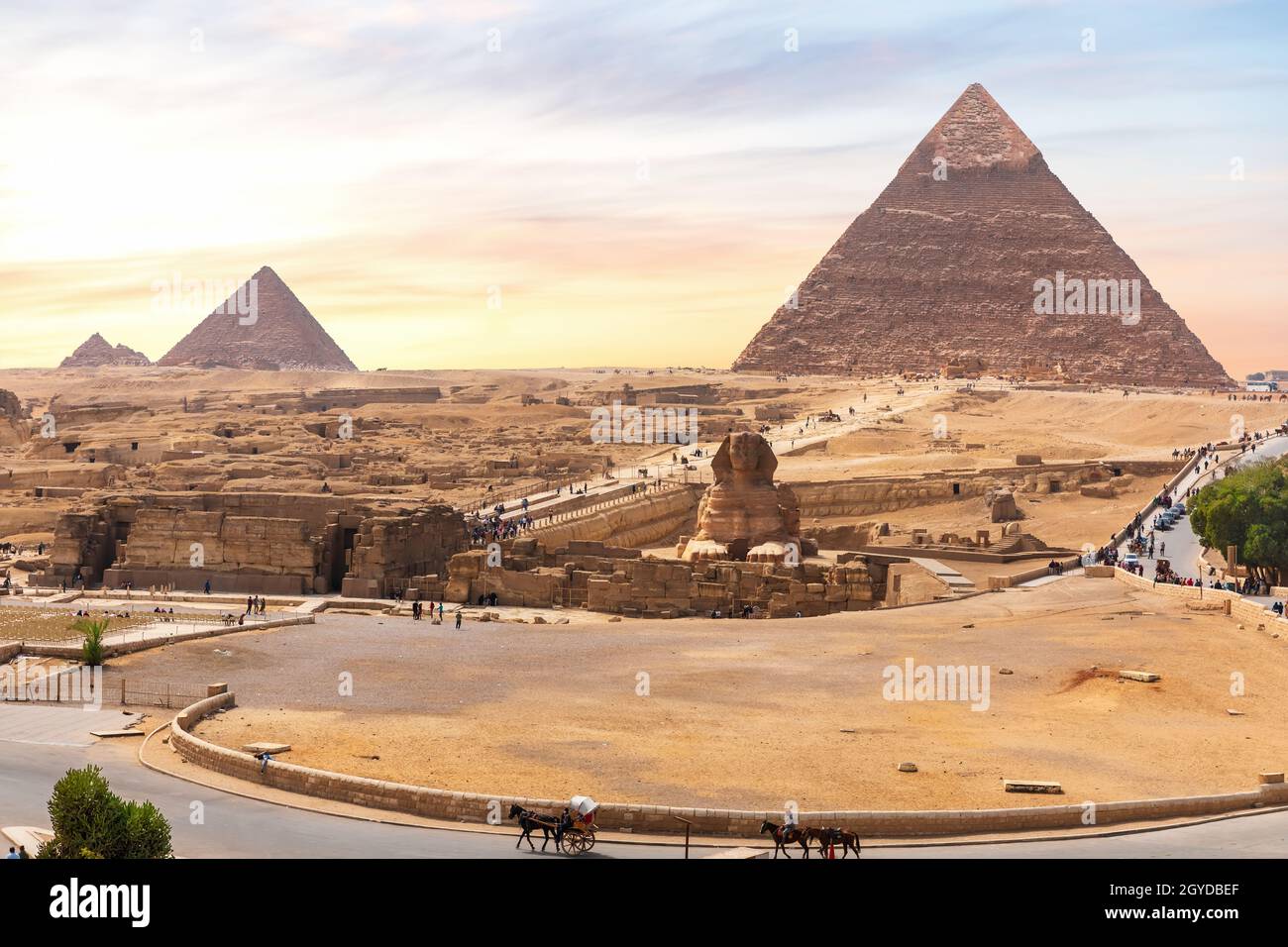 The Great Sphinx and the Egypt Pyramid Complex nearby, Giza Stock Photo ...