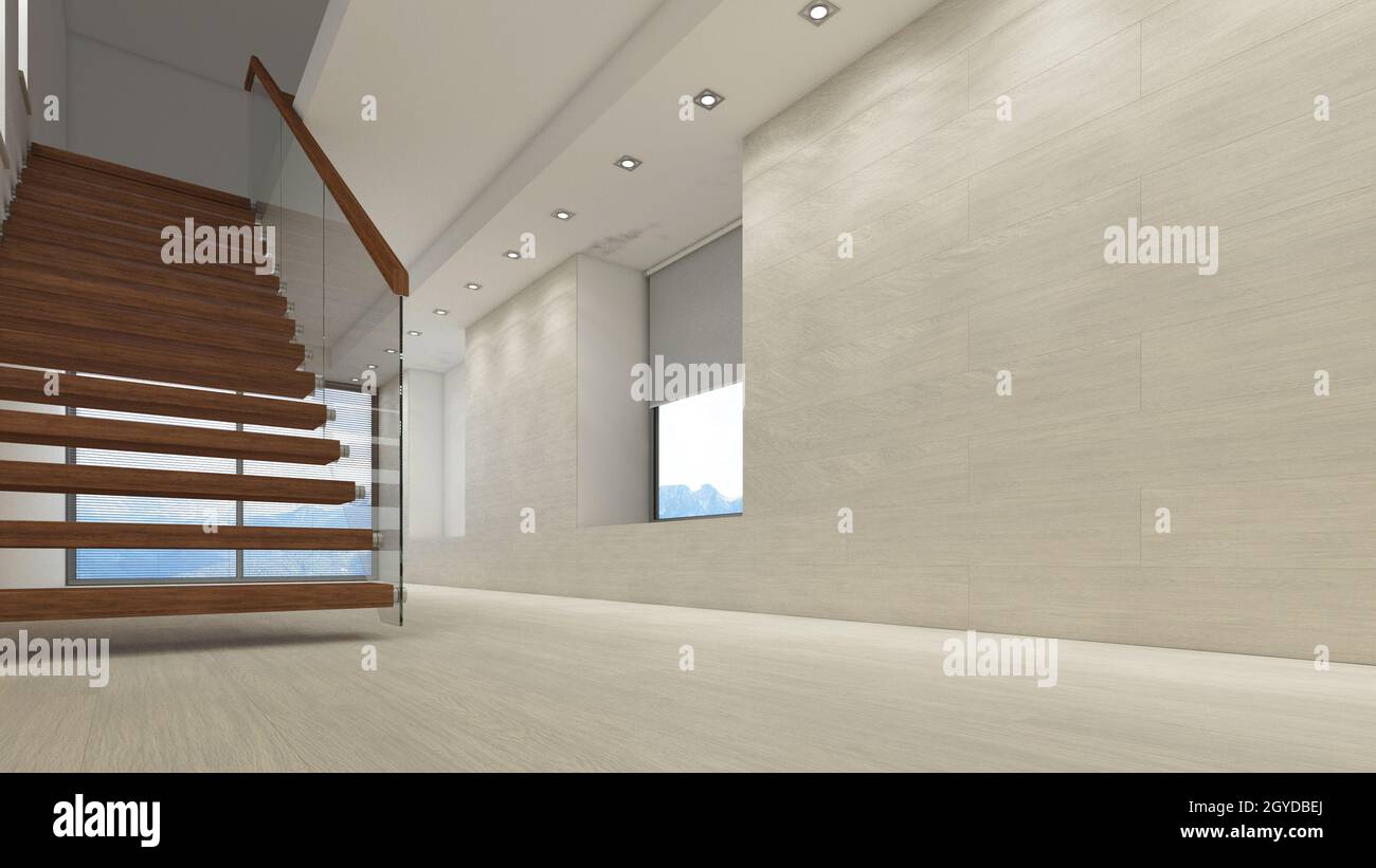 Render of 3D Contemporary Empty Room Stock Photo - Alamy