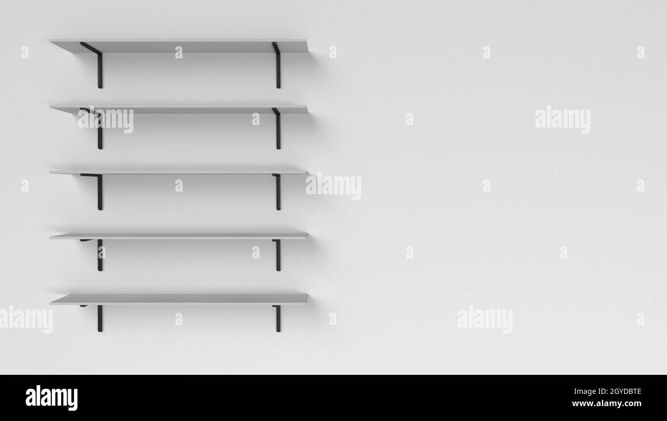 3d render of a set of shelves isolated on wall background Stock Photo ...