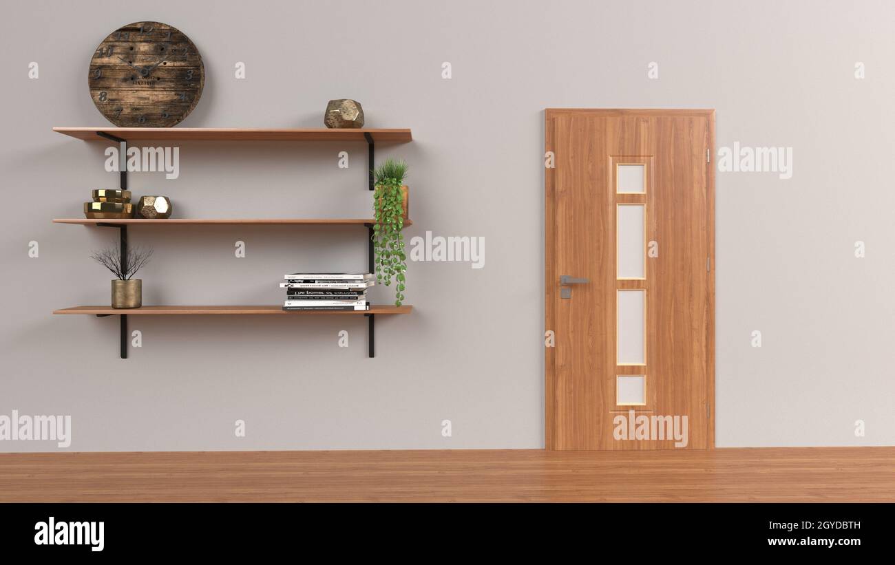3d render of a set of shelves isolated on wall background Stock Photo ...