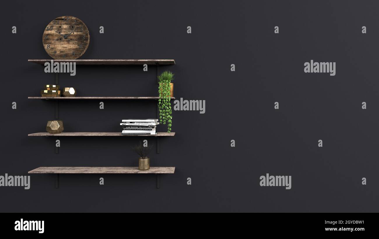 3d render of a set of shelves isolated on wall background Stock Photo ...