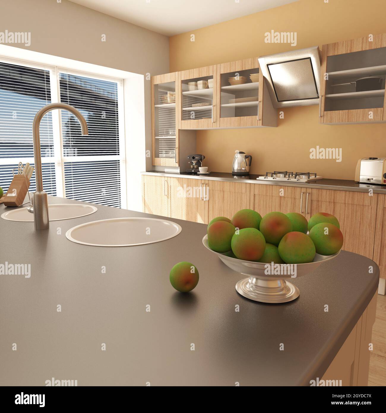 3D render of a contemporary kitchen interior Stock Photo - Alamy