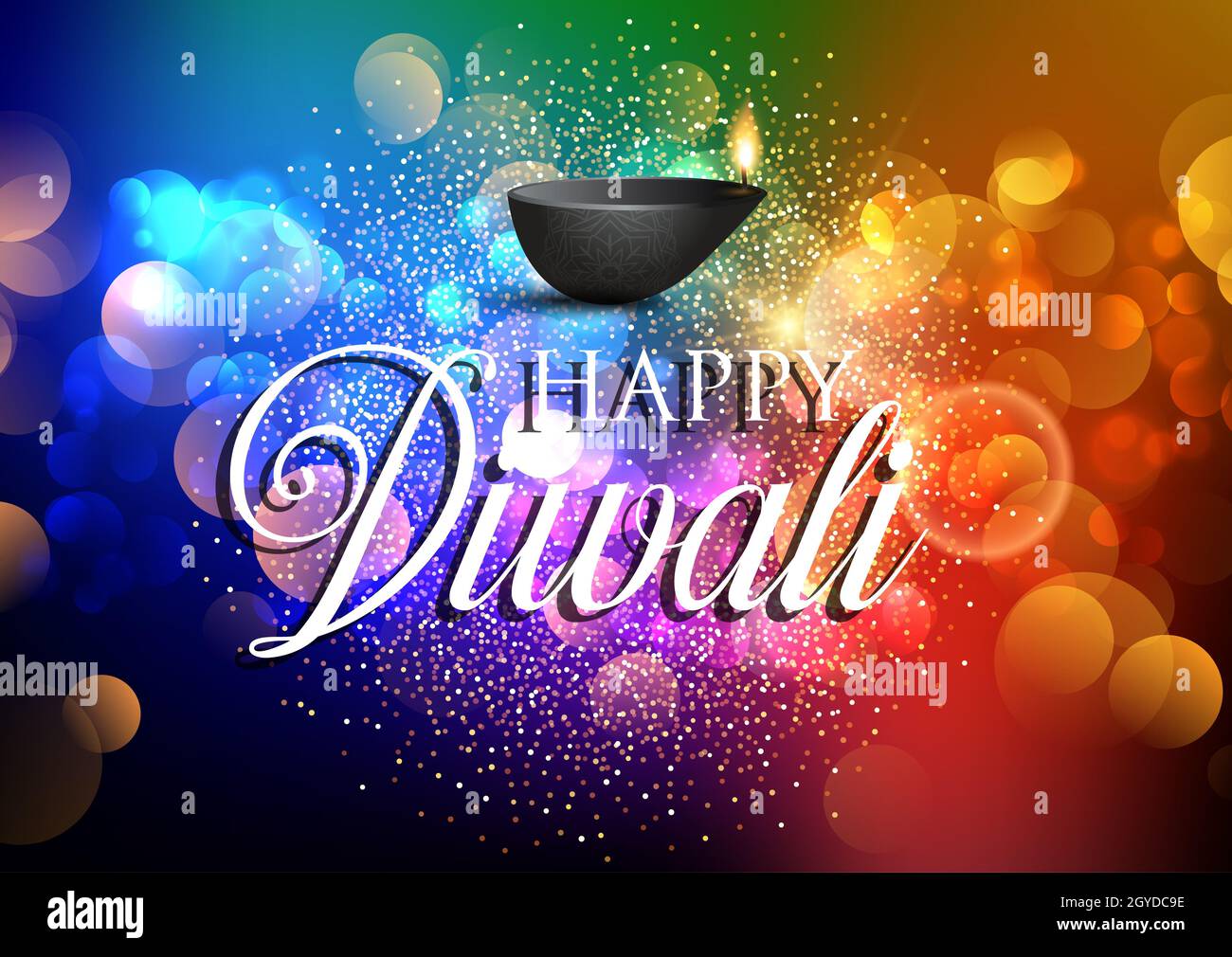 Diwali lamp background with colourful lights Stock Photo - Alamy