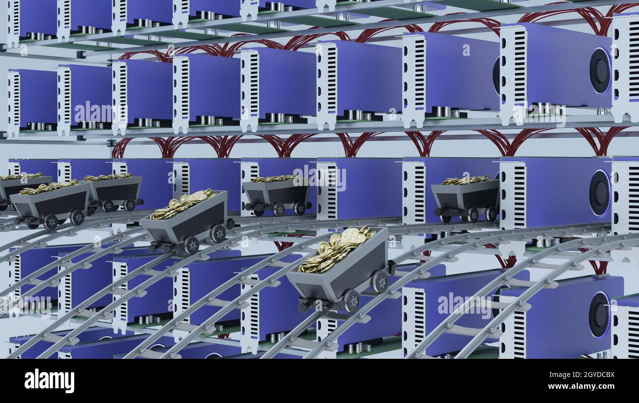 3D Render of GPU Crypto Currency Mining Stock Photo - Alamy
