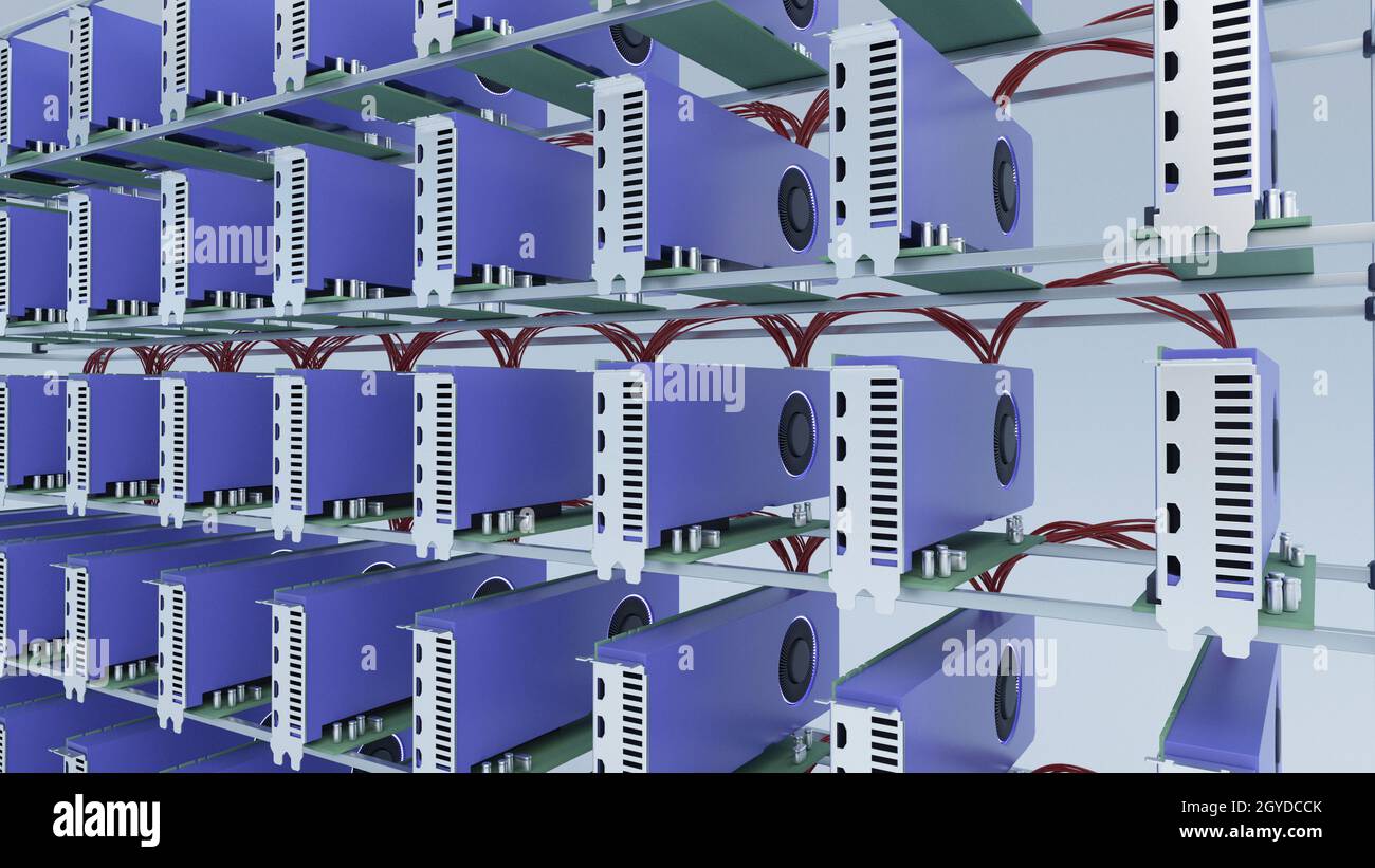 3D Render of GPU Crypto Currency Mining Stock Photo - Alamy