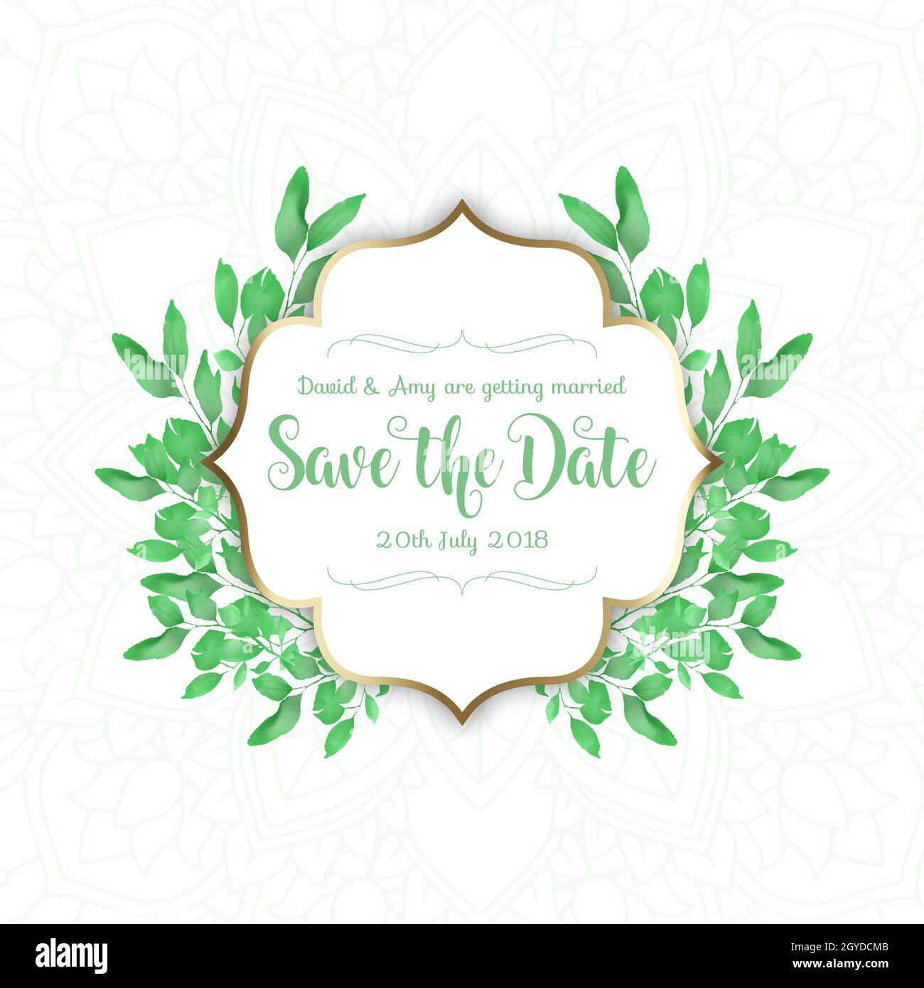 Decorative save the date background with watercolour painted leaves ...
