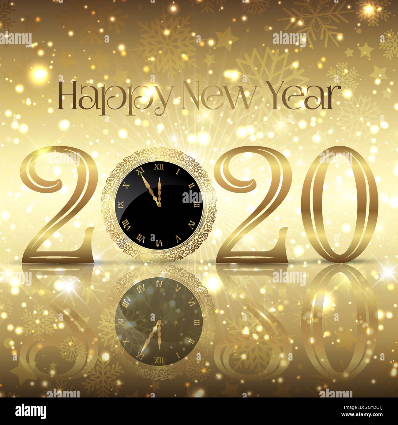 Decorative Happy New Year background with clock face Stock Photo - Alamy
