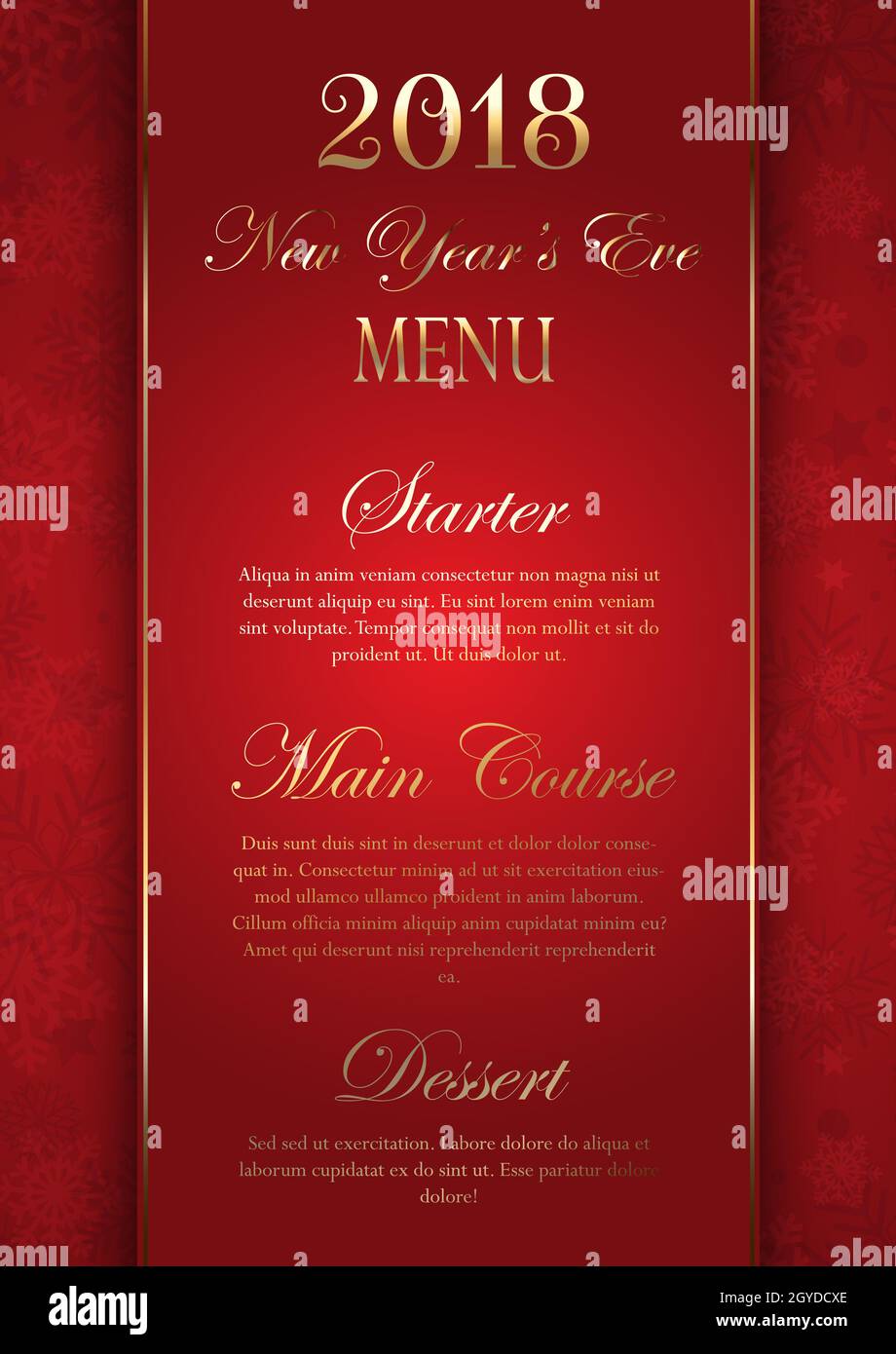 Luxurious elegant New Year's Eve menu design Stock Photo - Alamy