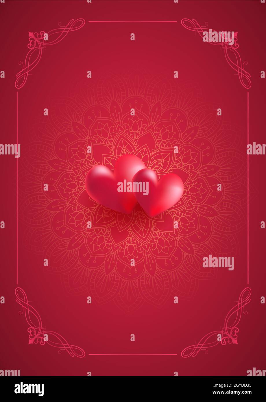 Valentines Day card with decorative mandala design and hearts Stock ...