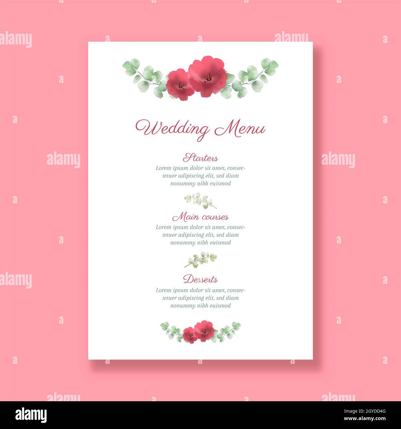 Decorative wedding menu with a hand painted floral design Stock Photo ...