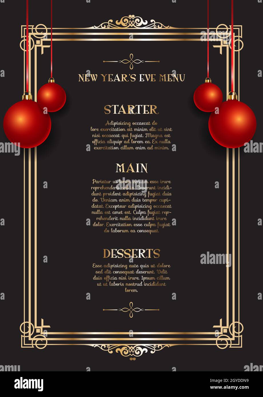 New Years eve menu with elegant design Stock Photo - Alamy