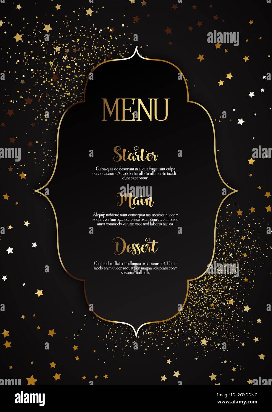 Elegant menu design with gold glitter and stars Stock Photo - Alamy