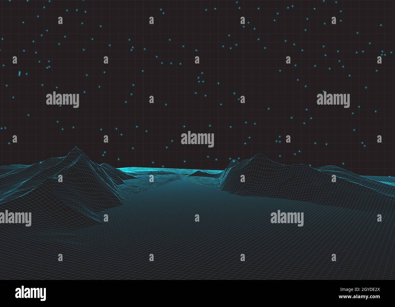 Abstract Futuristic Wireframe Landscape On A Grid Background Stock