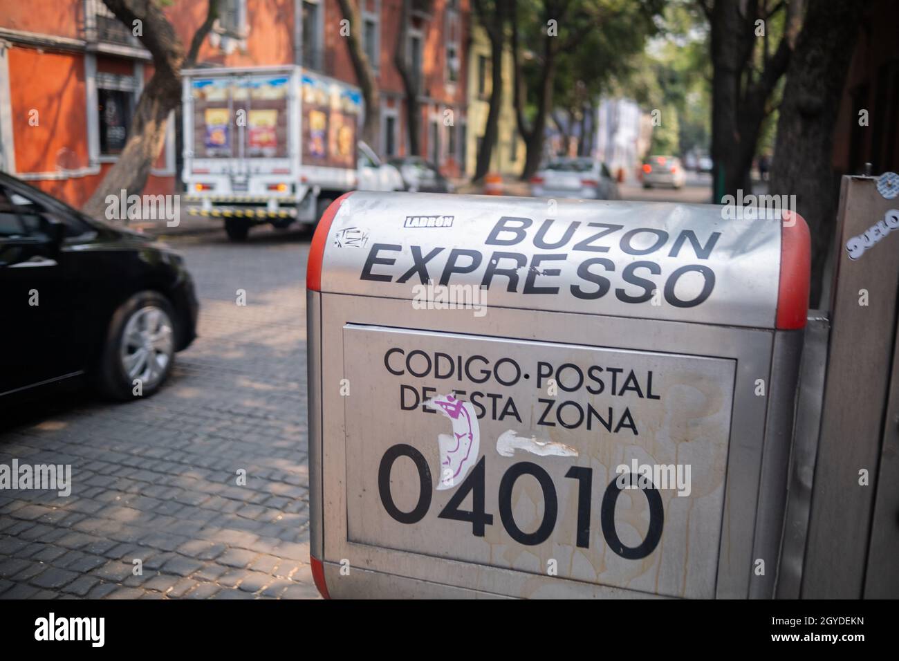 Silver mailbox in Coyoacan, Mexico City with street as background Stock ...