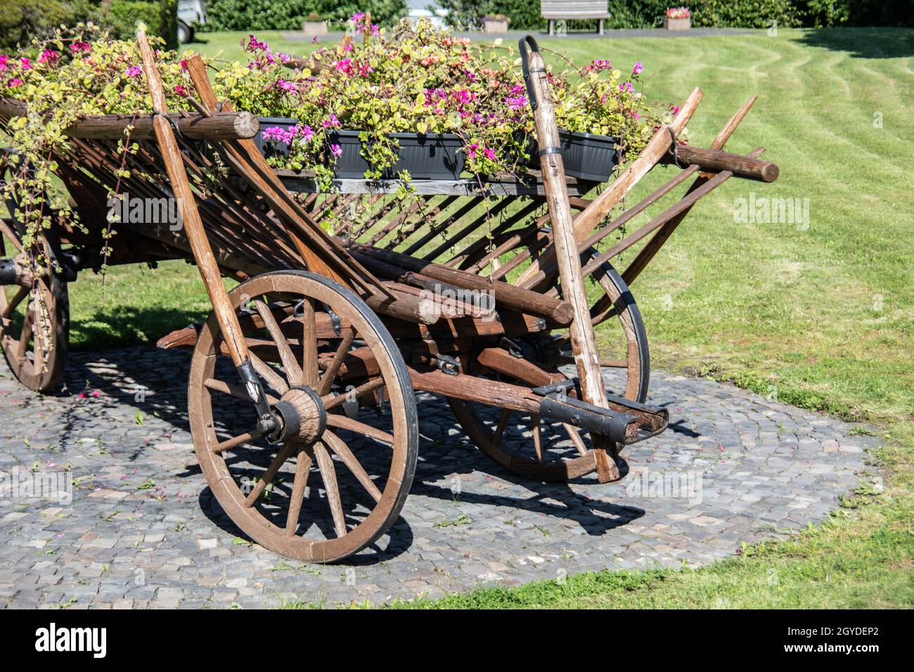 wooden cart with drawbar in agriculture Stock Photo - Alamy