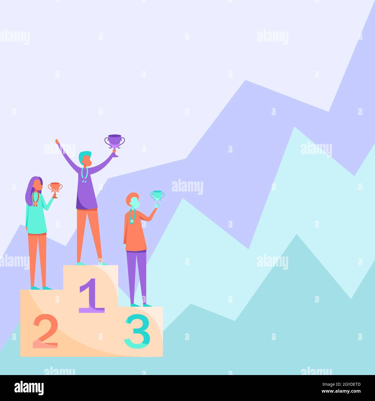 Three Competitors Standing On Podium Holding Trophies Celebrating ...