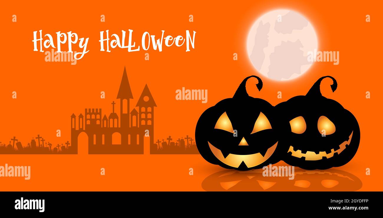 Halloween backgrund with pumpkins and spooky haunted house Stock Photo ...