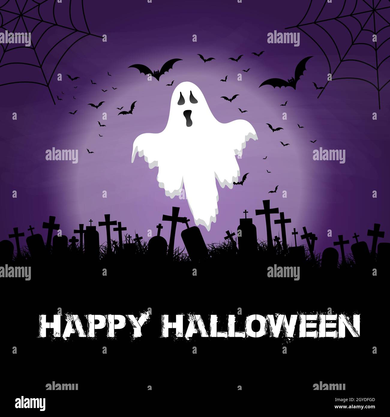 Halloween background with ghost and graveyard with cobwebs Stock Photo ...