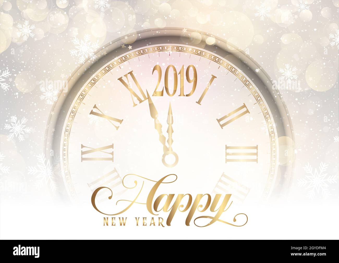 Happy New Year background with clock design Stock Photo - Alamy