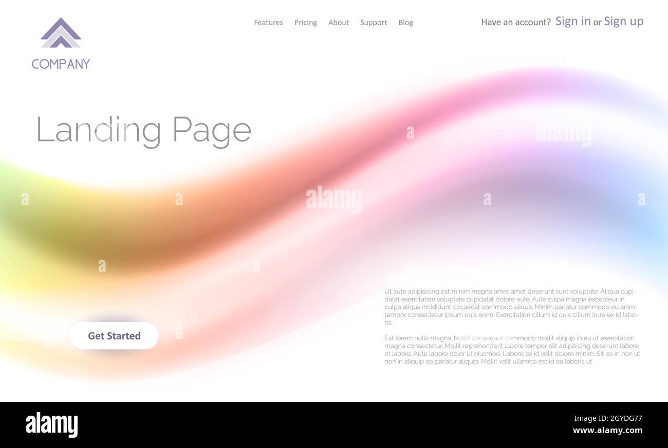 Landing page website template with abstract flow design Stock Photo - Alamy