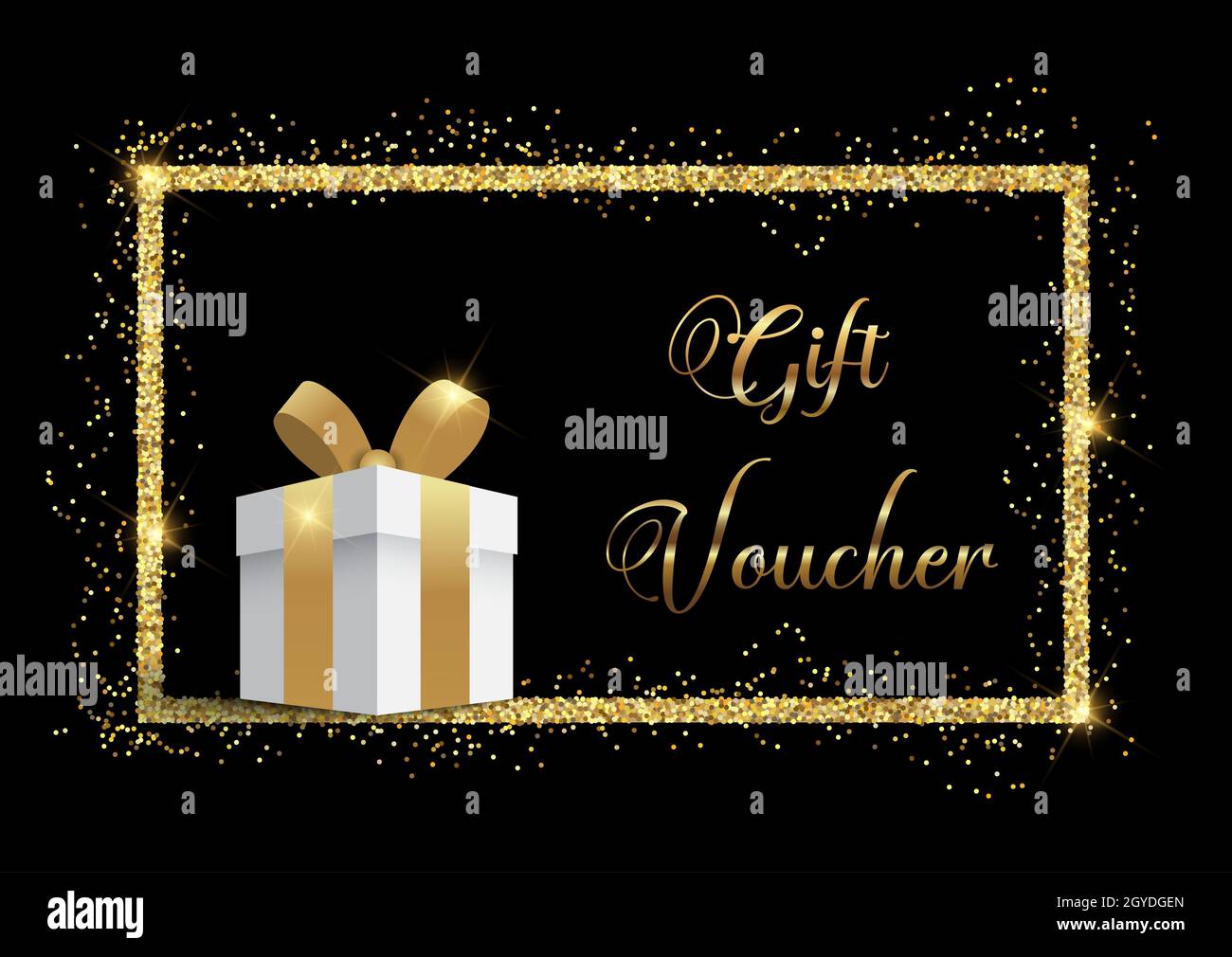 Luxurious gift voucher with gold glittery frame Stock Photo - Alamy