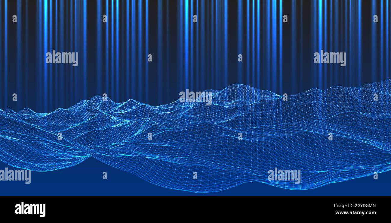 Modern techno background with a wireframe landscape design Stock Photo ...