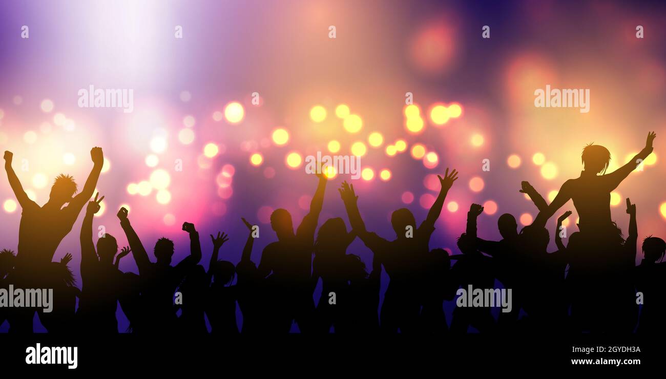 Party banner design with silhouettes of people dancing Stock Photo - Alamy