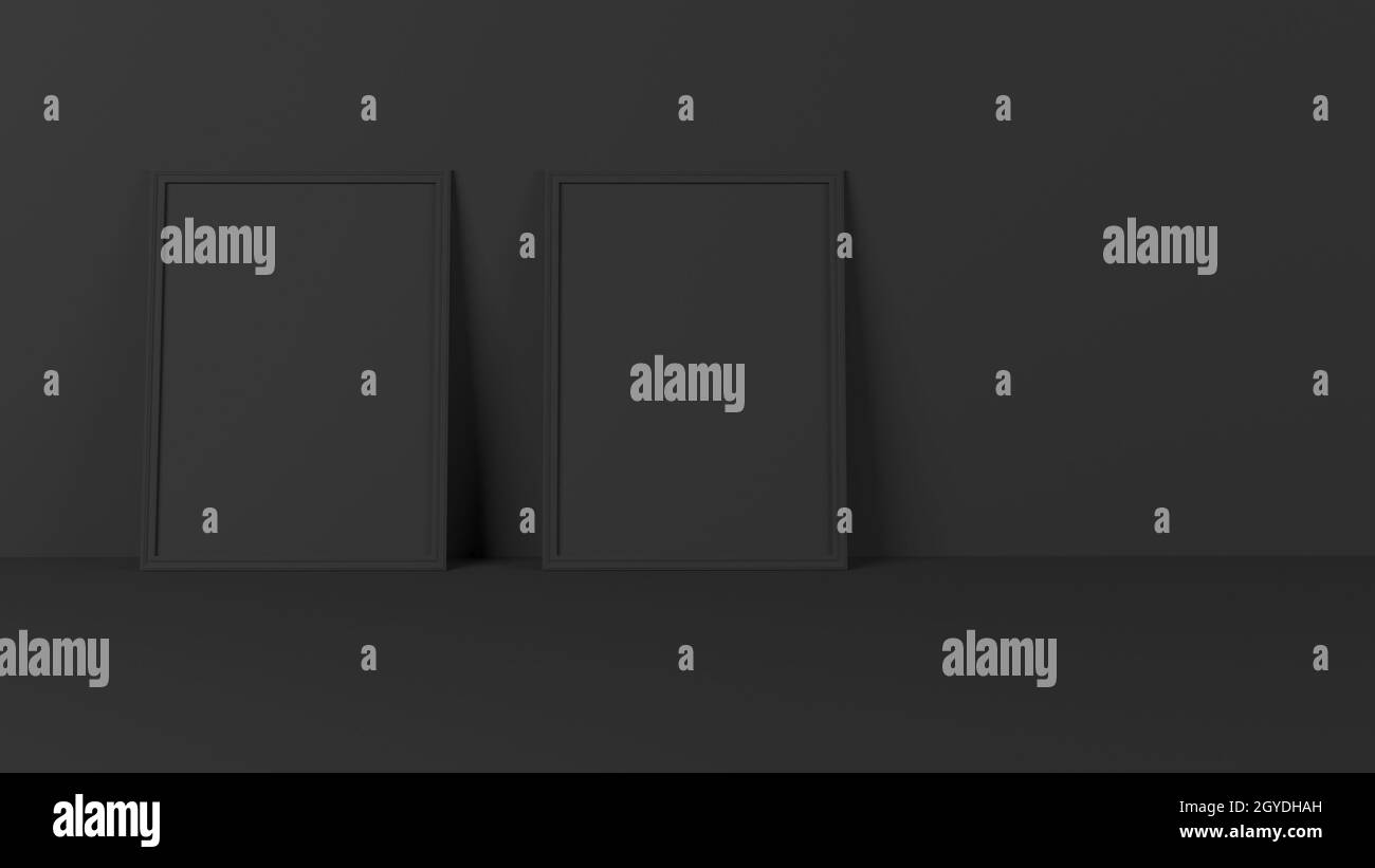 Render of 3D Blank Picture Frames on Empty Wall Stock Photo - Alamy