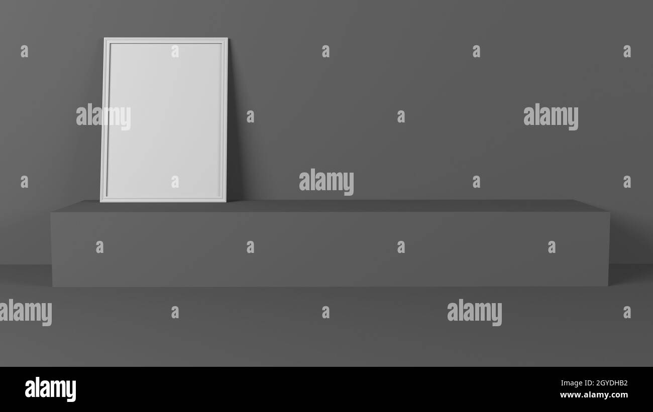 Render of 3D Blank Picture Frames on Empty Wall Stock Photo - Alamy