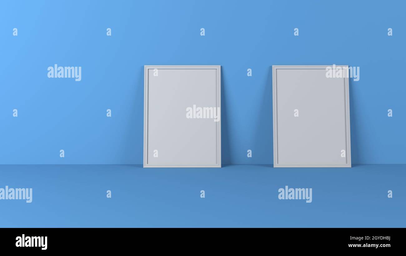 Render of 3D Blank Picture Frames on Empty Wall Stock Photo - Alamy