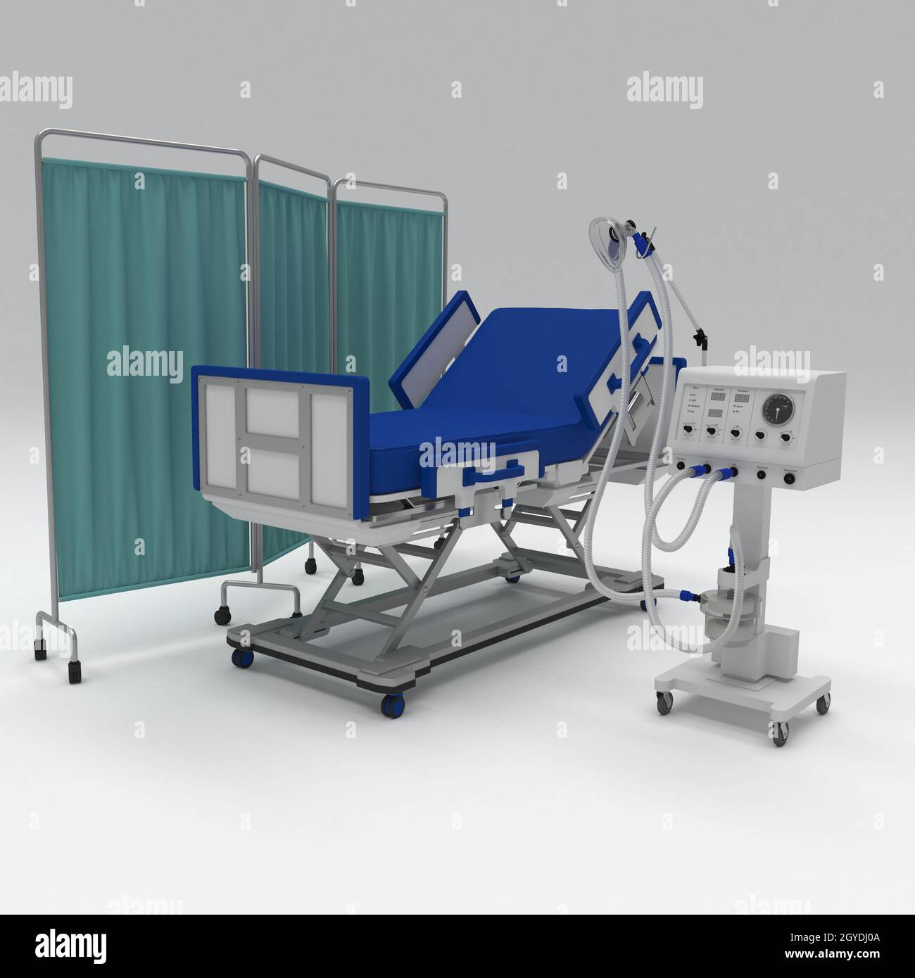 3d render of hospital bed with respirator Stock Photo - Alamy