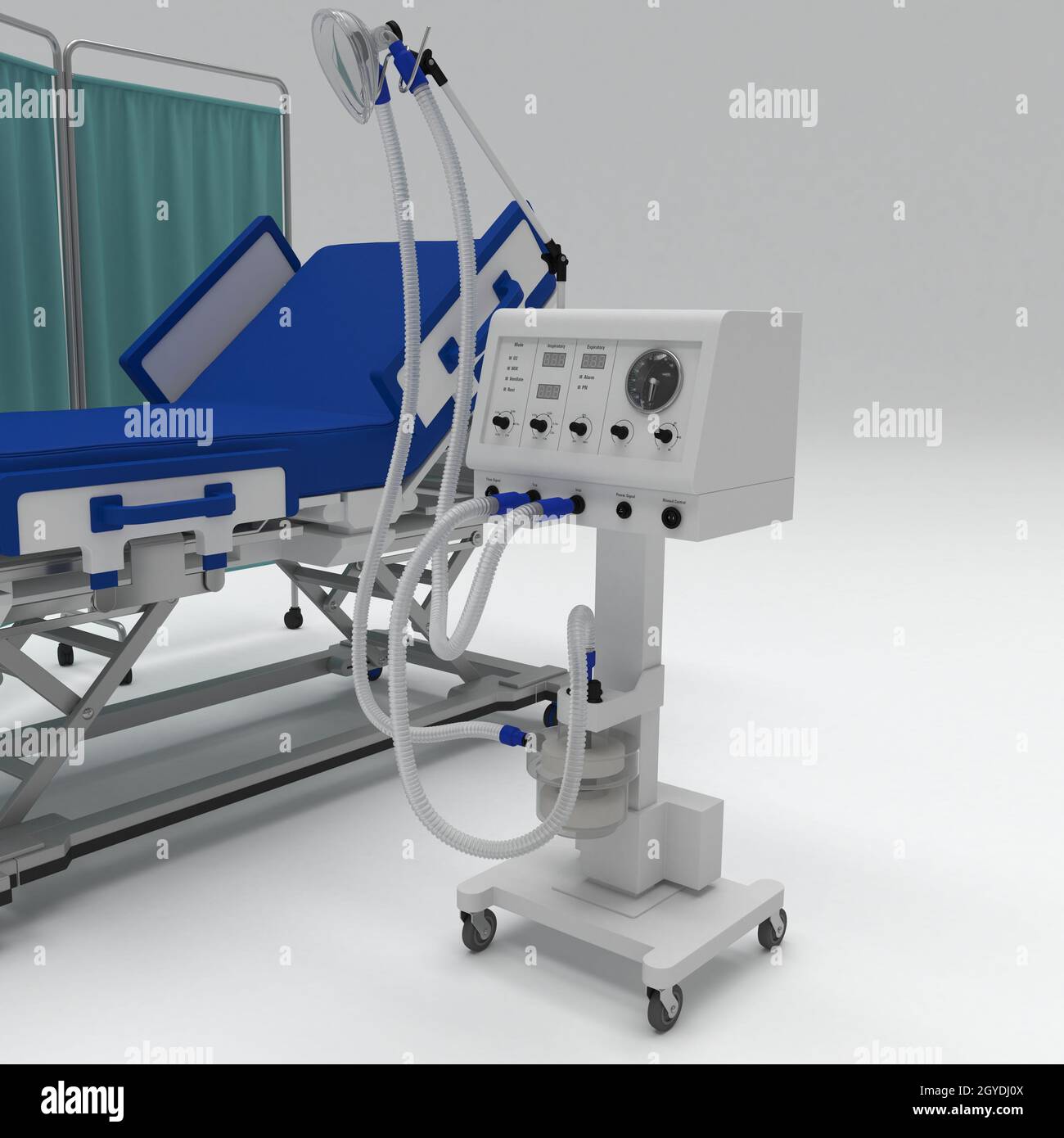 3d render of hospital bed with respirator Stock Photo - Alamy